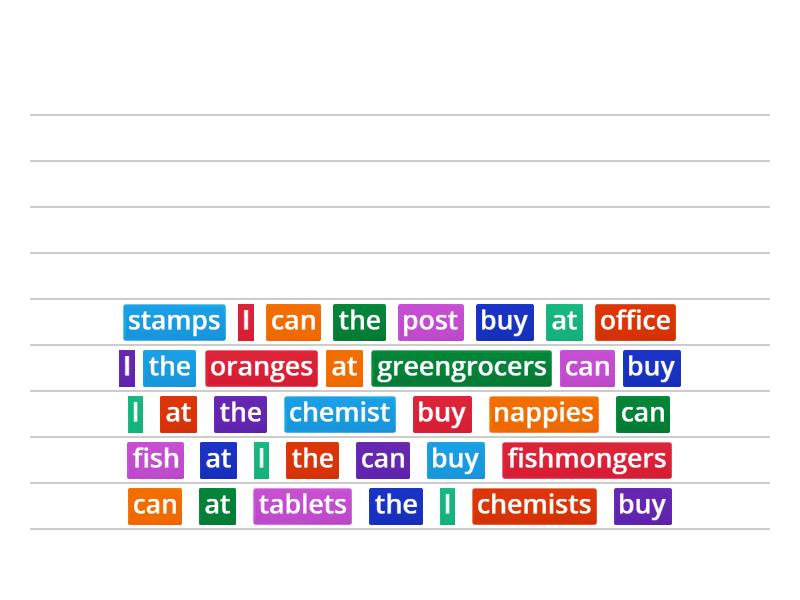 ordering words to make a sentence - shopping - Word magnets