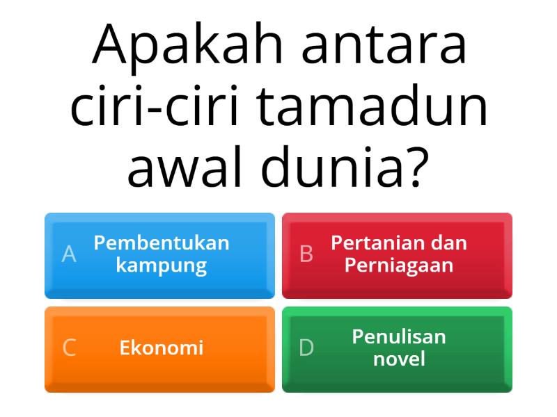 Kuiz Pantas Ciri Tamadun Awal Dunia - Quiz