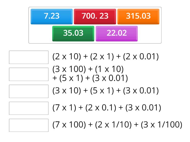Expanded Notation (Decimals) - Match up
