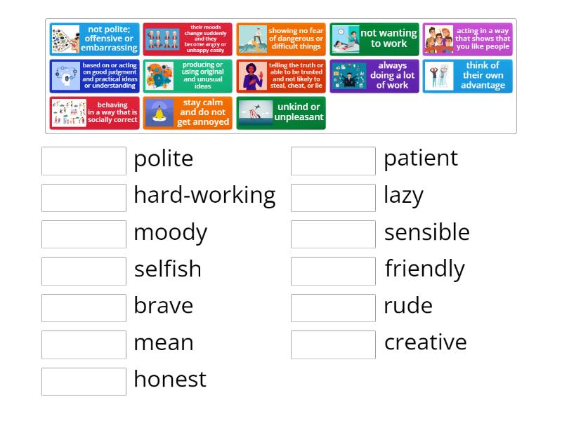 solutions elementary - personality adjectives - Une las parejas