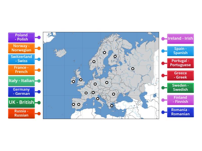 6th B Countries and Nationalities - Europe - Labelled diagram