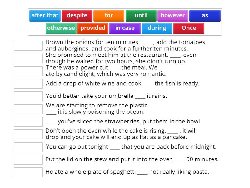 Extra 2 Linking Words 18.06. - Match up
