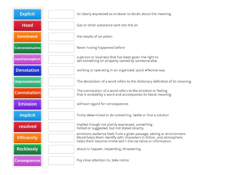 ELA Vocabulary Test Definitions & Literary Elements - Match up