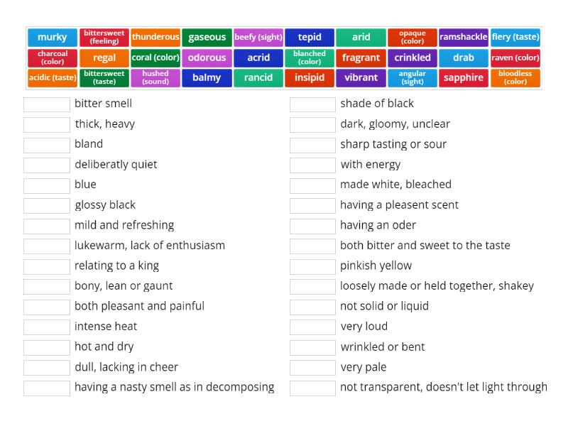 Descriptive Words - Match up
