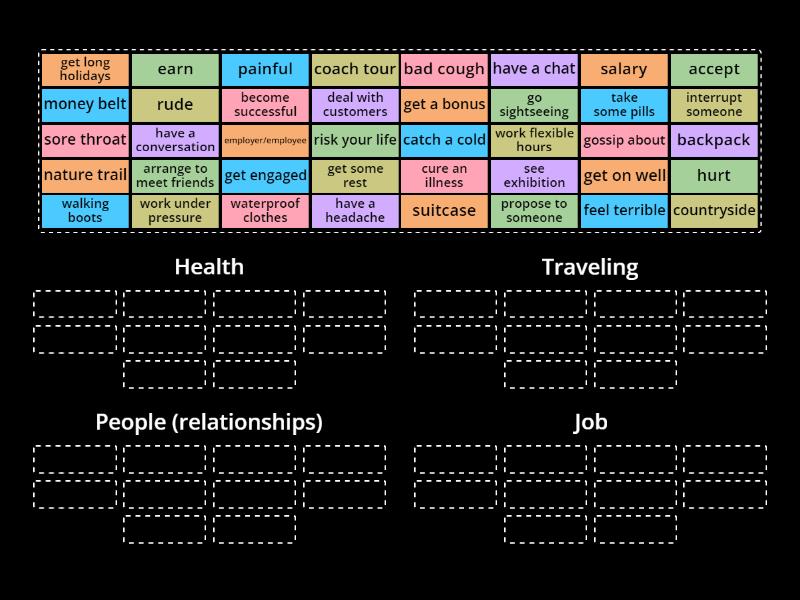 Vocabulary. Pre-intermediate. Revision. - Group sort
