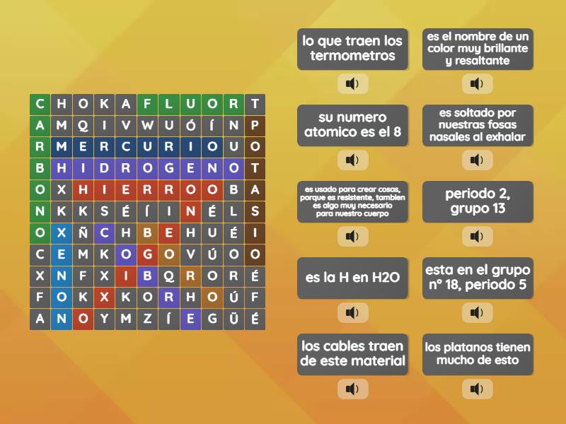 sopa de letras de los elementos quimicos - Wordsearch