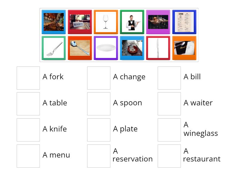 Restaurant - Vocabulary - Match up
