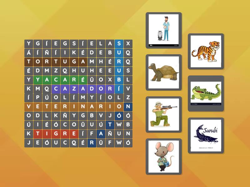 Sopa de letras de Animales de la Selva - Wordsearch