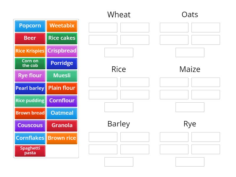Types of Cereals - فرز المجموعات