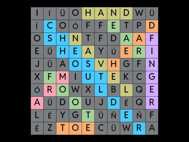 Parts of the body - Sopa de letras
