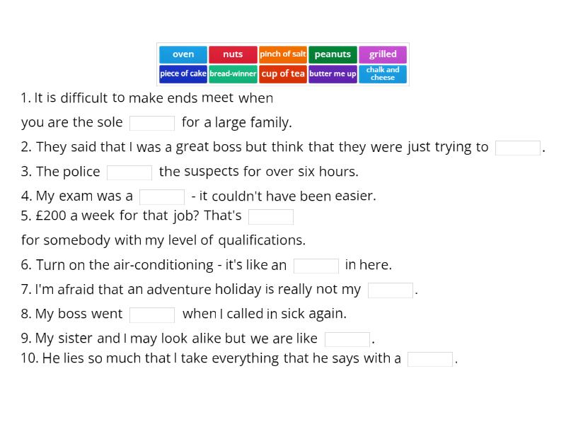 Food Idioms - Gap Fill Activity - Complete the sentence