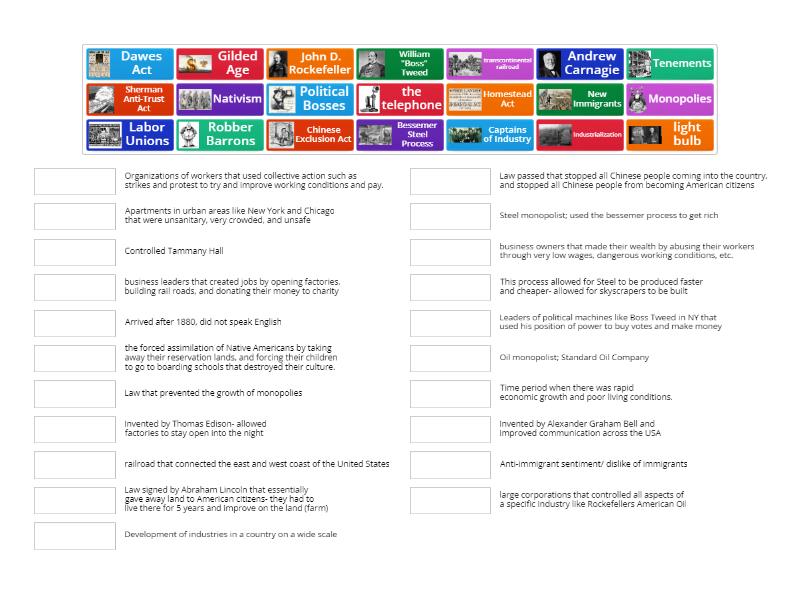 Gilded Age Vocab - Match up