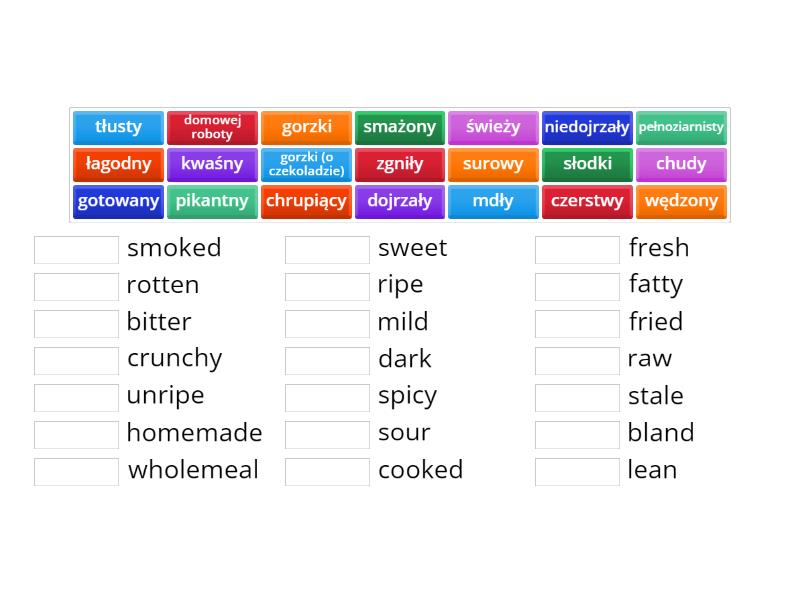 food adjectives - Match up