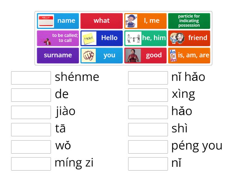 Lesson 1 vocabulary Pinyin - Match up