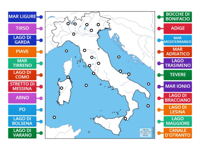 Fiumi, laghi e mari d'Italia - Diagrama con etiquetas