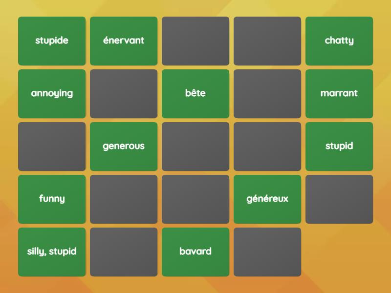 French Personality Adjectives - Matching pairs