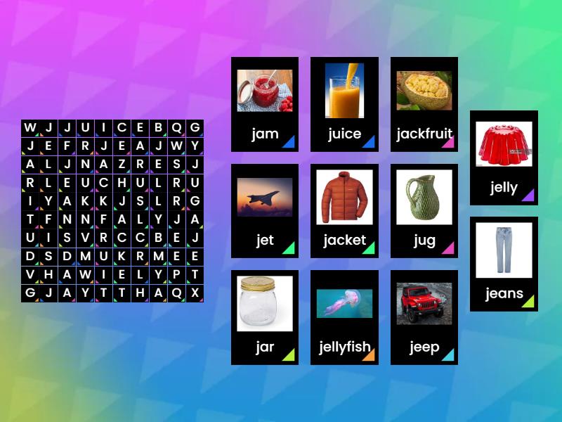 Letter j - word search - MEIE - Wordsearch