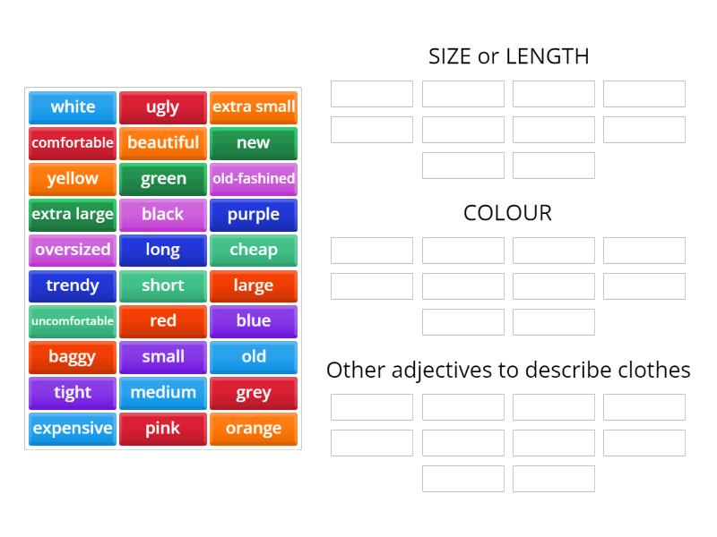 Vocabulary to describe clothes - Group sort