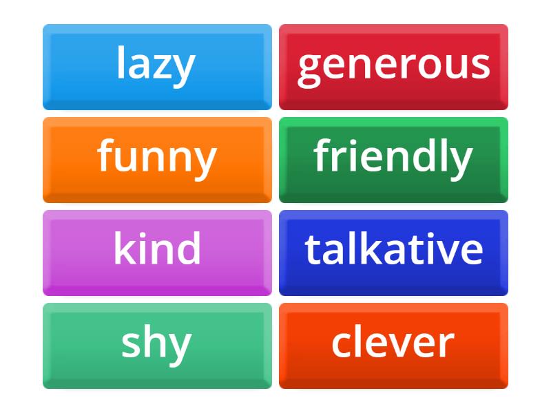 1B Voc bank ex. 2b (personality adjectives) - Flip tiles