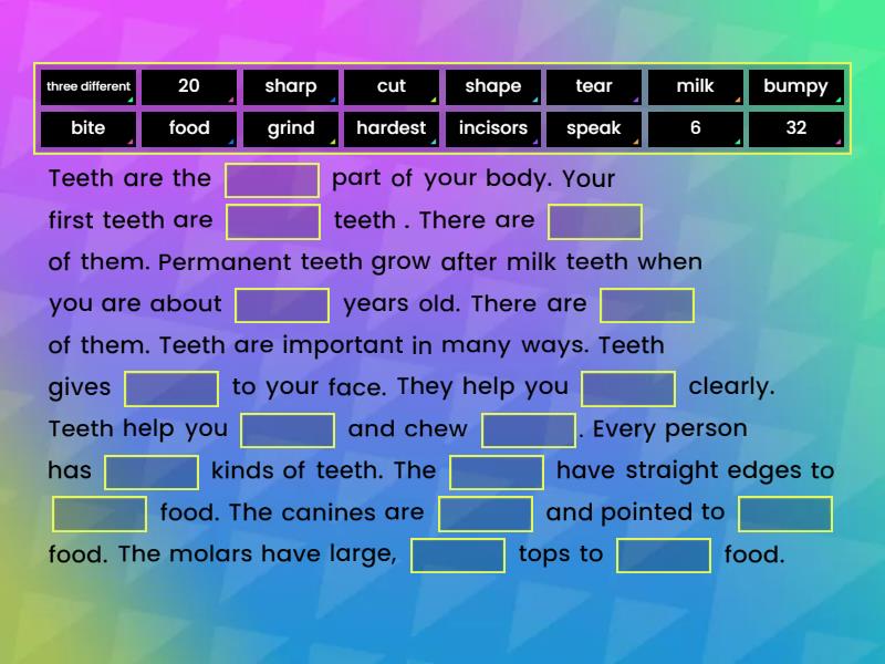 Teeth Facts Missing Words PDM - Complete the sentence