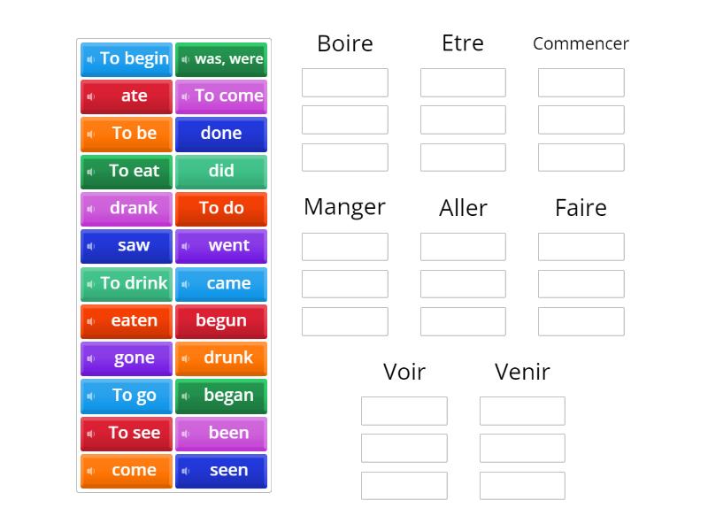 Verbes irréguliers faciles - Group sort