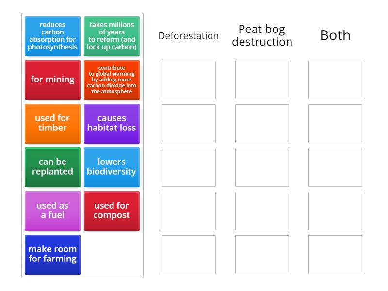 comparing deforestation & peat bog destruction - Group sort