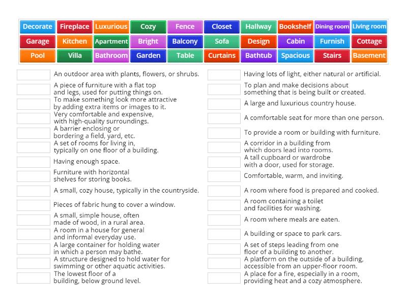 Words about a dream house - Match up