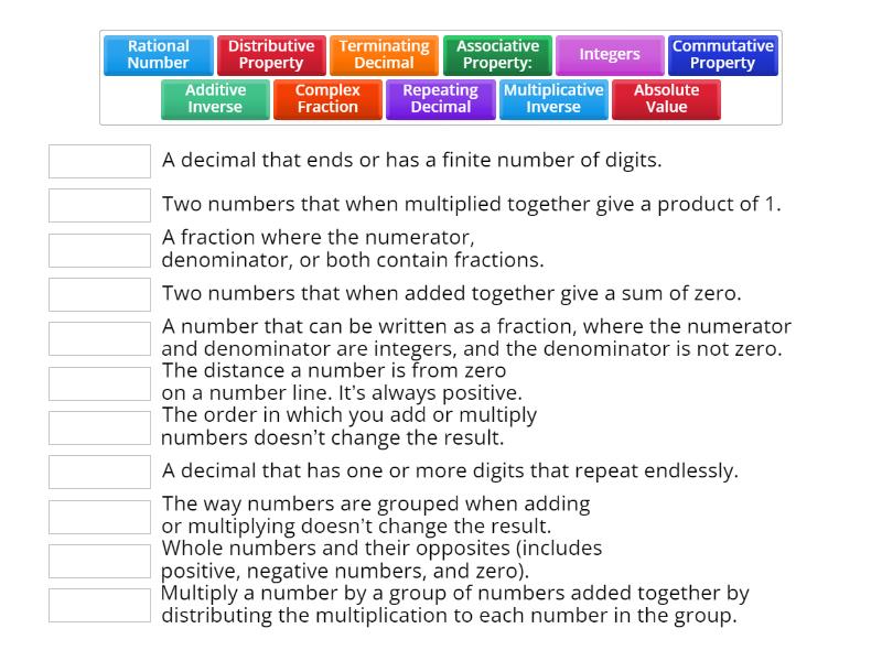 1. Rational Number Operations - Match up