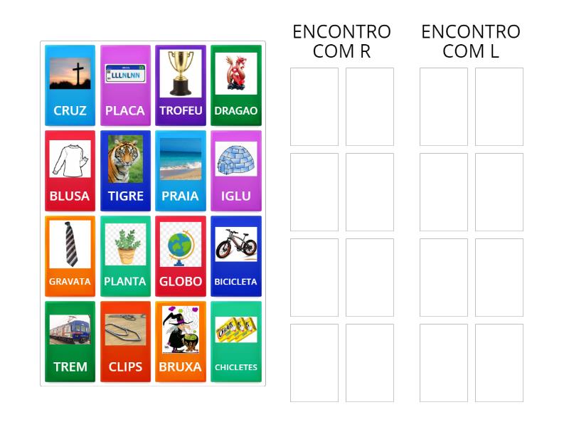 ATIVIDADES ENCONTRO CONSONANTAL R / L - Ordenar por grupo