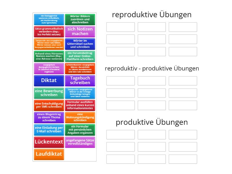Aufbau der Fertigkeit SCHREIBEN - Ordenar por grupo