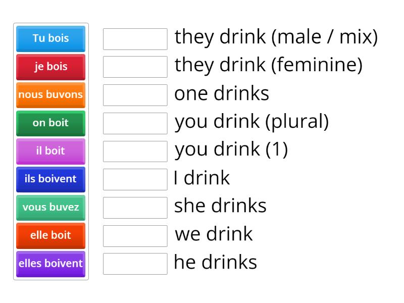 The verb BOIRE - Match up