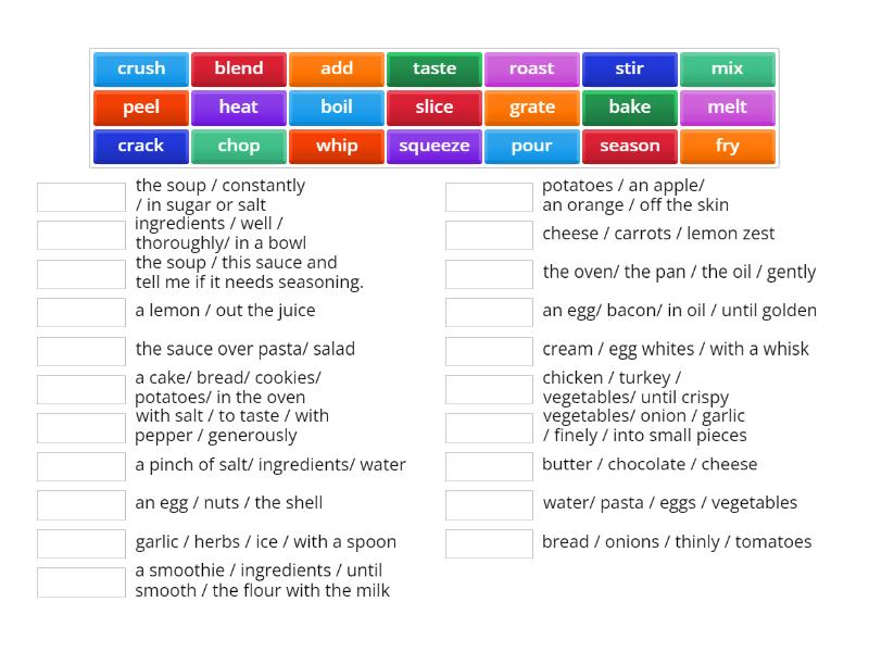 Cooking. Collocations with verbs - Match up