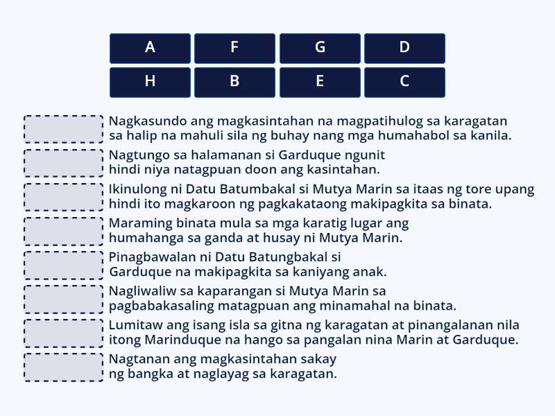 Pagsusunod-sunod ng Pangyayari_Ang Alamat ng Marinduque - Match up