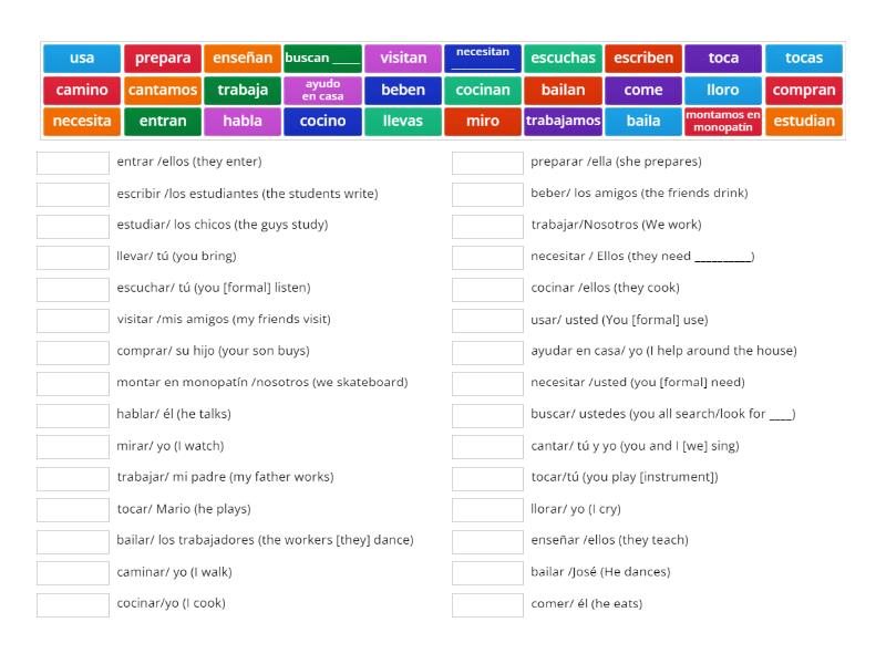 -AR ENDING VERBS CONJUGATE THEM. - Une las parejas
