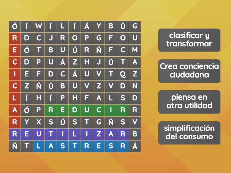 LOS RESIDUOS: REDUCIR,REUTILIZAR,RECICLAR - Sopa de letras