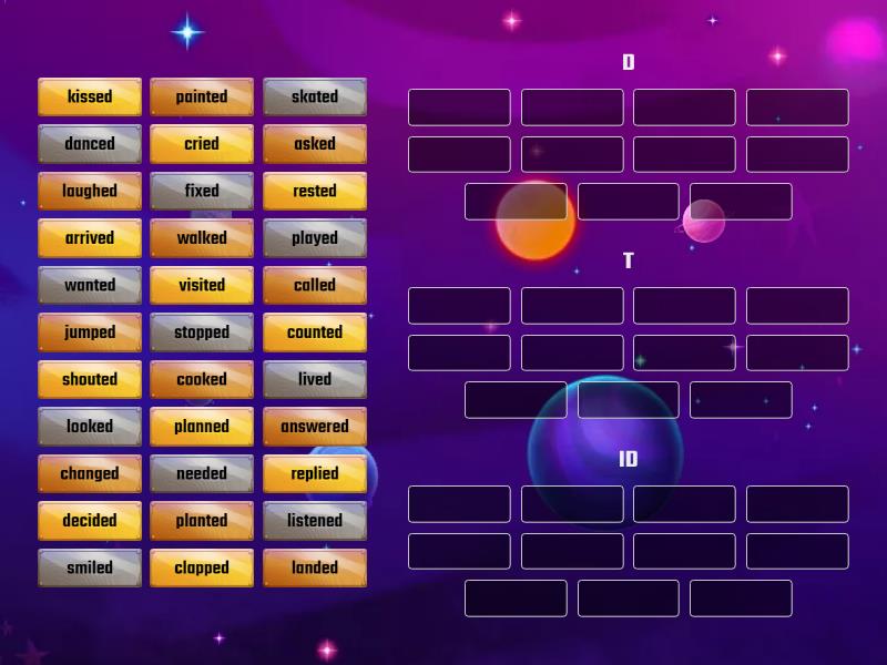 Pronunciation of ED: d / t / id - past simple regular verbs - Group sort