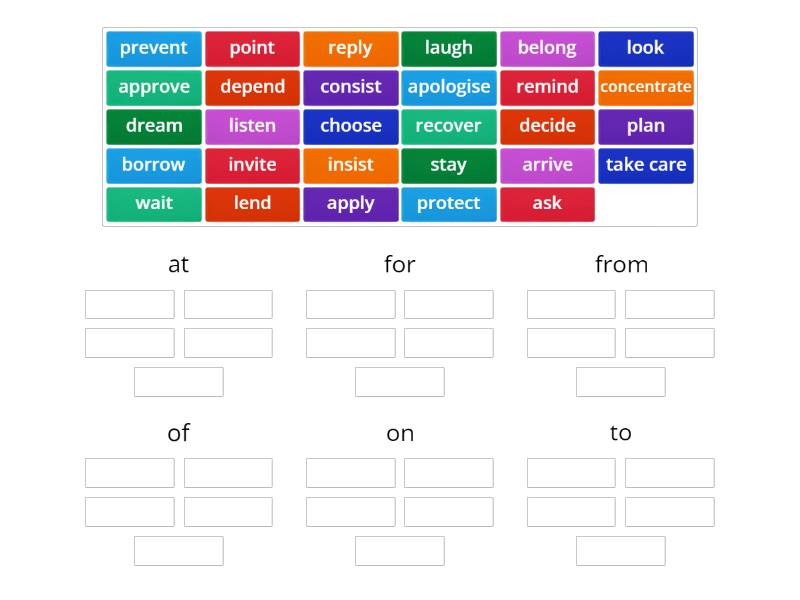 verbs and prepositions - groups - Group sort