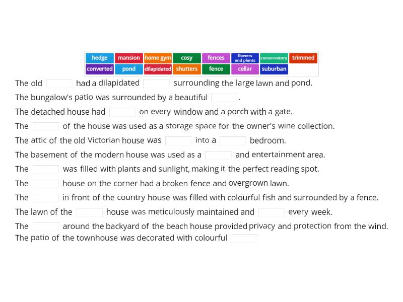 houses words - Complete the sentence