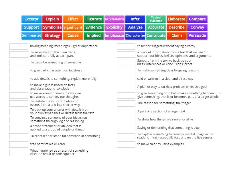 EOG Practice - Academic Vocabulary - Match up