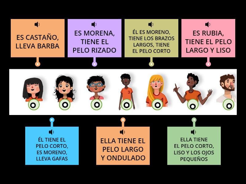 Describir personas ser, tener, llevar. - Labelled diagram