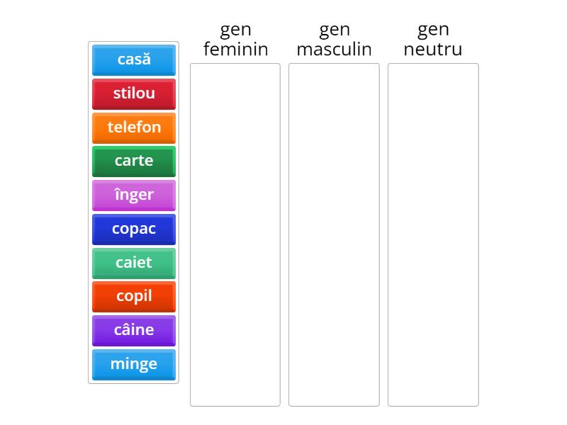 Genul substantivului - Clasifică