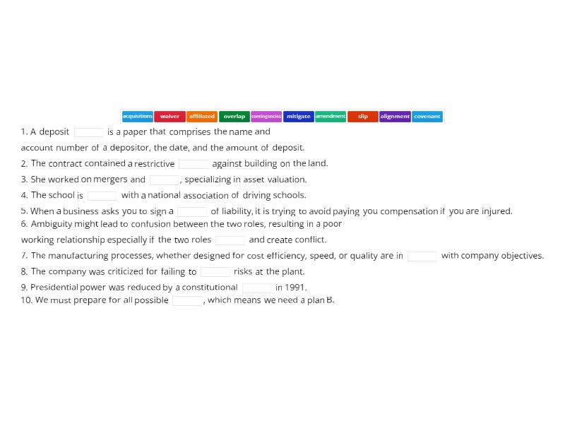 Agreement (vocabulary) - Complete the sentence