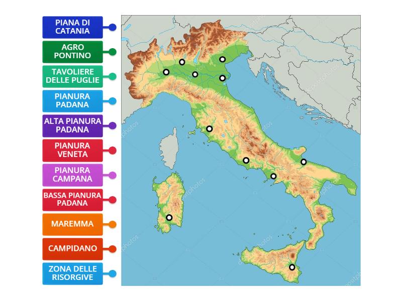 Cartina muta delle pianure in Italia - Labelled diagram