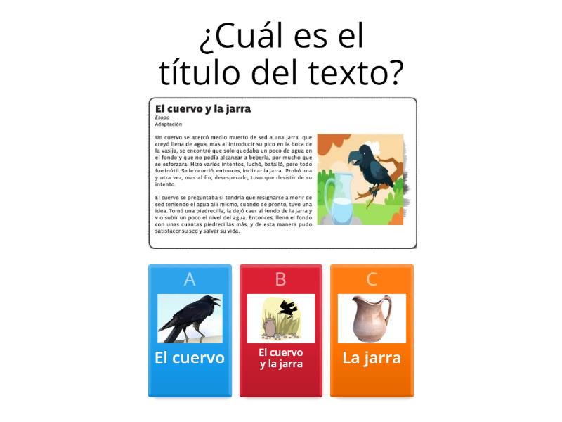 Comprensión lectora "El cuervo y la jarra" - Quiz