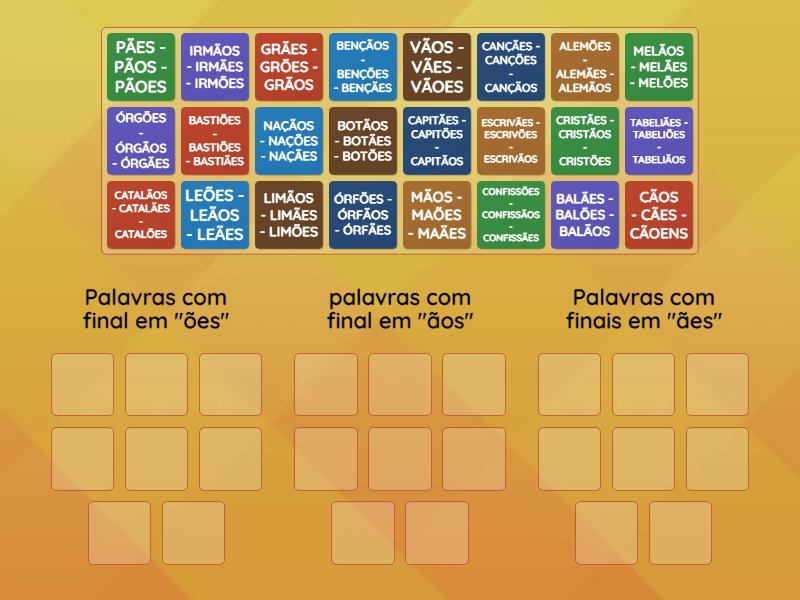 PLURAL COM ÃES, ÃOS E ÕES - Group sort