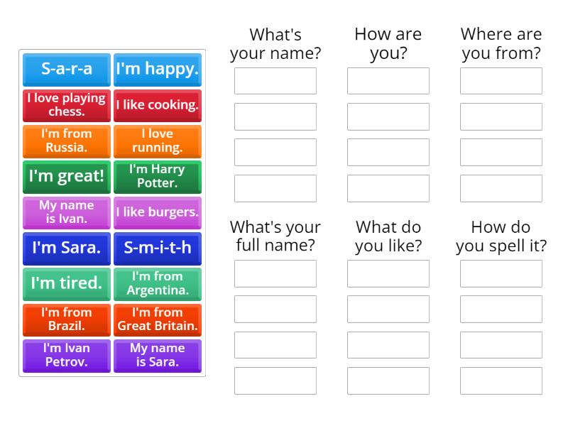 Lesson 1. introducing yourself - Group sort