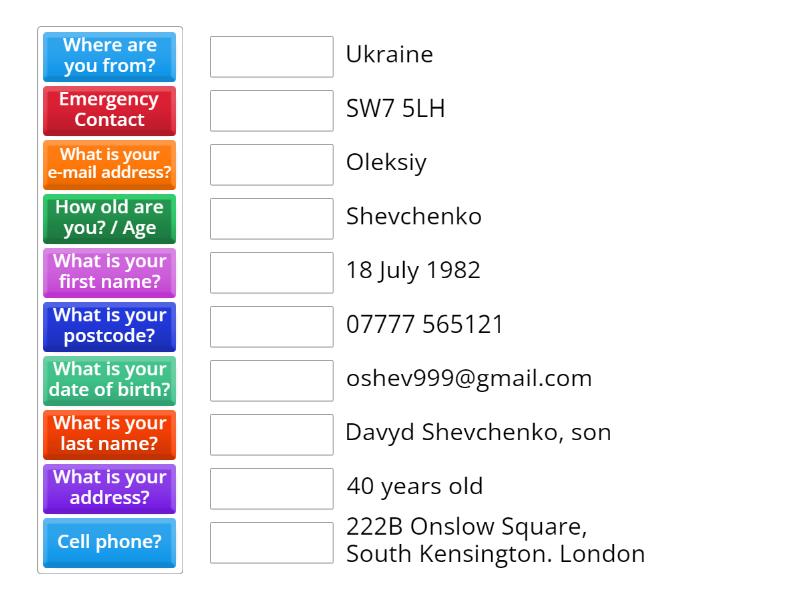 Personal questions on Emergency Contact form - Match up