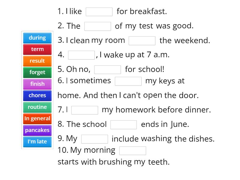 Vika V Lesson 2 words - Complete the sentence