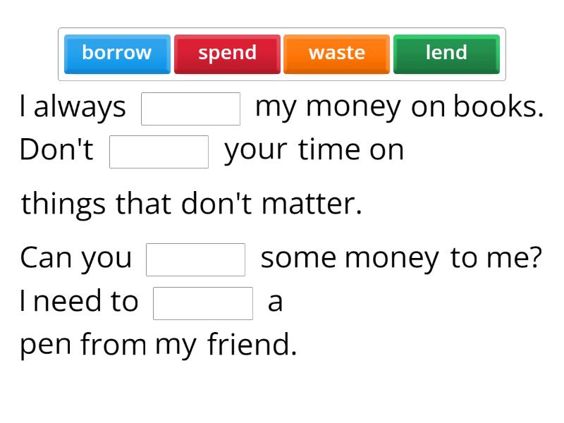Money Verbs Exercises Complete The Sentence