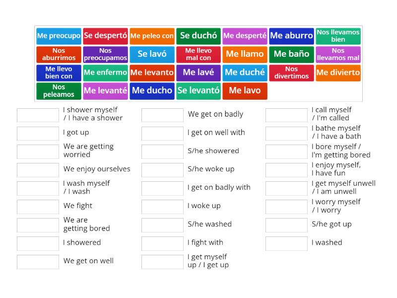 SPANISH REFLEXIVE VERBS PRESENT AND PRETERITE - Match up